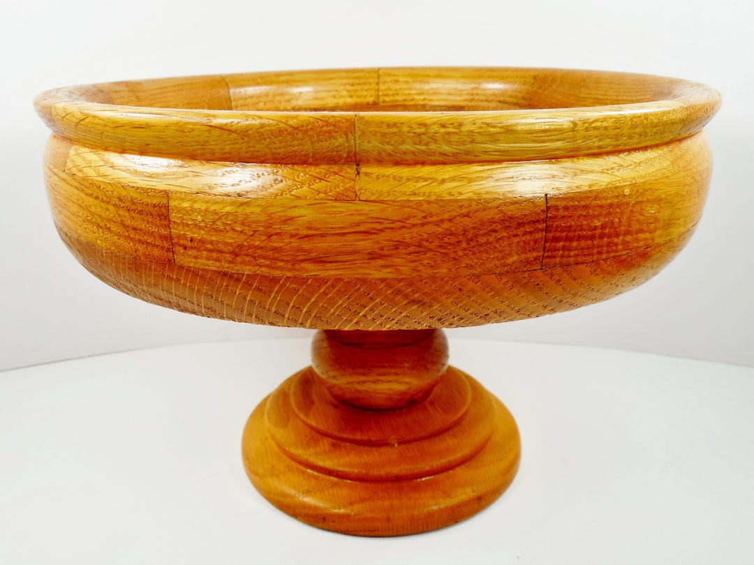 Oak Wood Wooden Pedestal Footed Console Bowl Artist Signed C. Yates ...