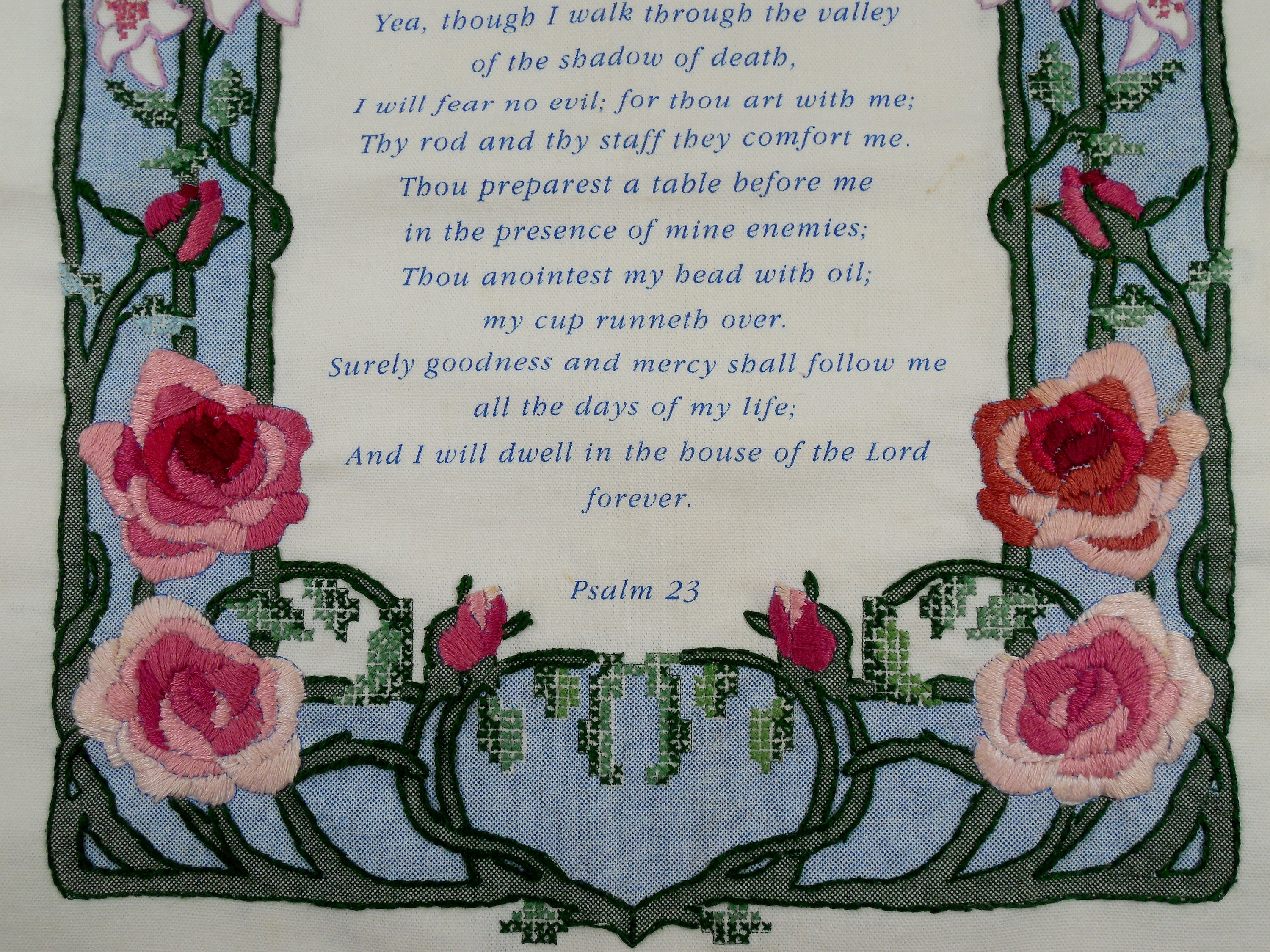 Hand Embroidered the Lord is My Shepard Psalm 23 Embroidery Dove ...