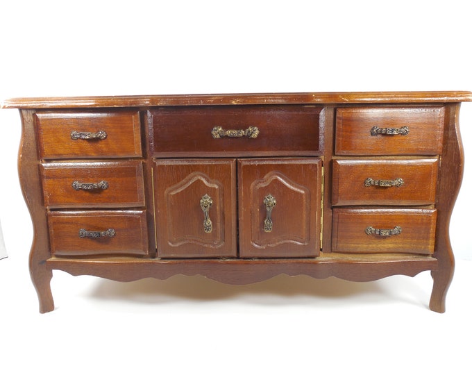 Large Wooden Dark Wood Music Jewelry Box Japan Pull Drawer Plays Song ...