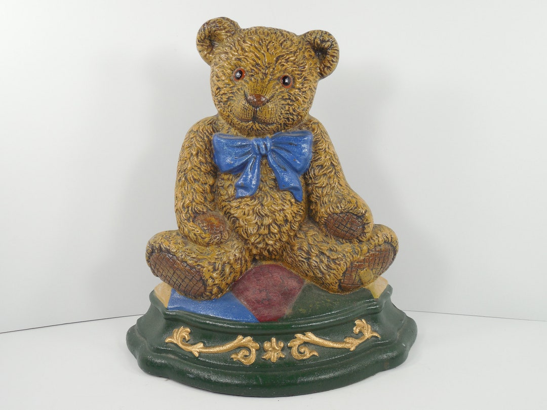 Teddy Bear Figurine Cast Iron Pot Metal Doorstop Statue Sculpture Solid ...