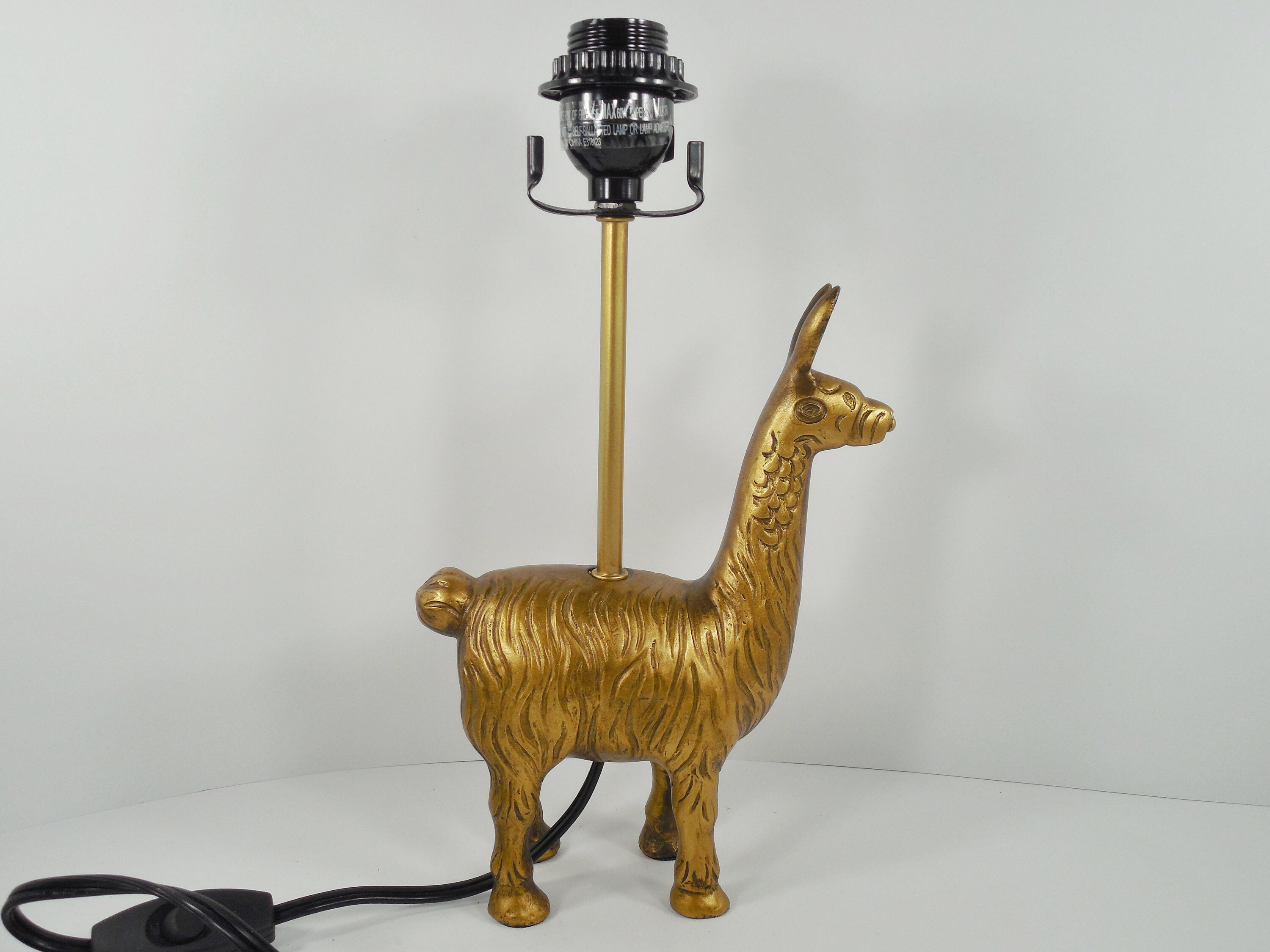 Llama Figurine Accent Table Lamp Gold Tone Metal Embossed Engraved ...