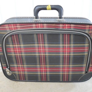 Black Red Tartan Plaid Canvas Suitcase 18 by 12 by 5 Inches Front ...