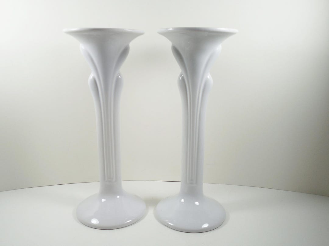 Art Deco Design Pottery Tapered Candlestick Holder Pair Set of 2 Two ...