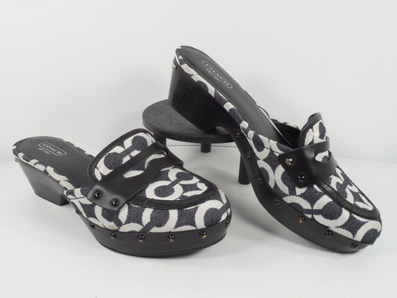 Coach Lani Black White Clogs Mules Slip On Penny Loaf… - Gem