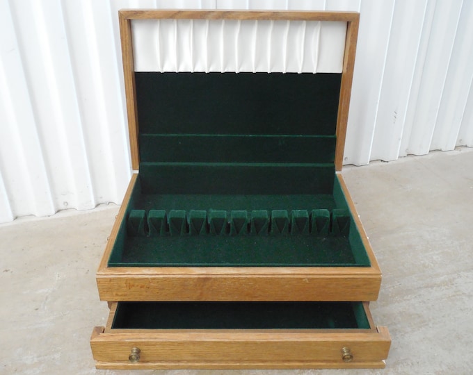 Large Solid Oak Wood Wooden Silverware Flatware Storage Chest Box ...