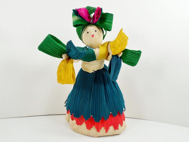 Mexican Indigenous Folk Art Corn Husk Doll Pair Set of 2 Two Hand ...