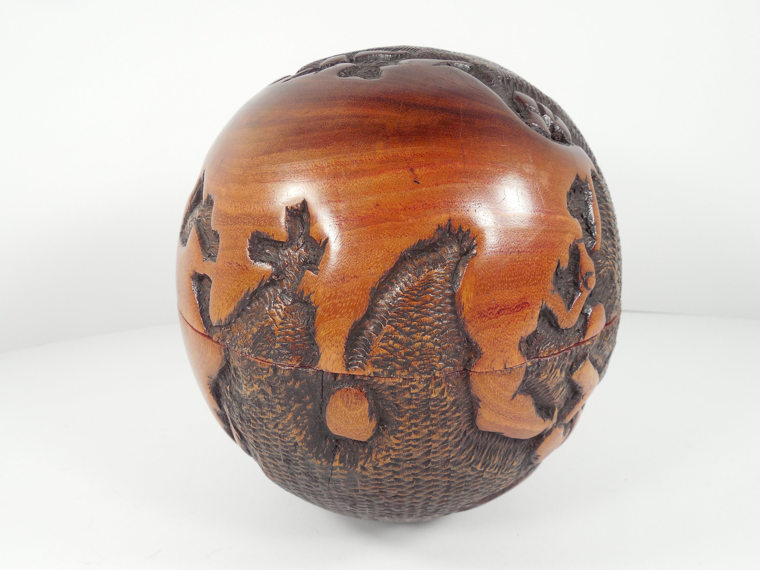 Carved Wood World Globe Sculpture Figurine Statue Trinket Jewelry Valet ...