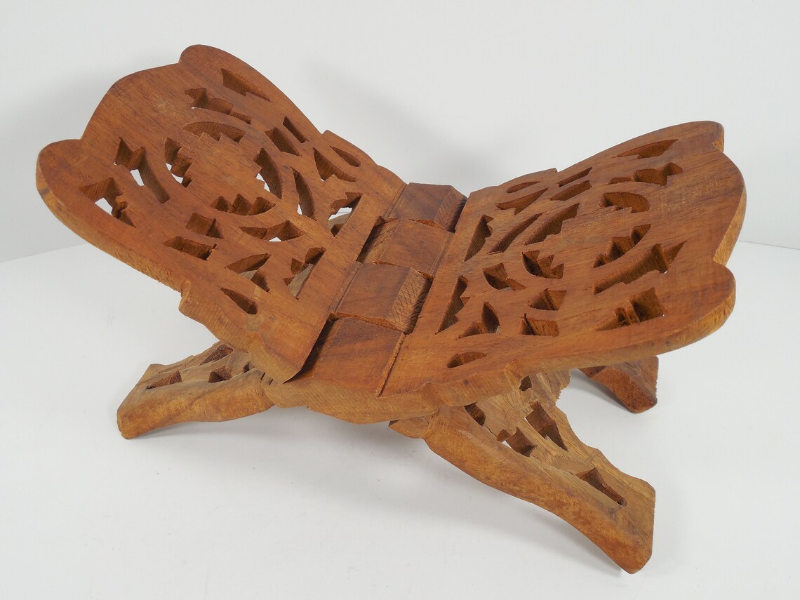 Carved Wood Wooden Folding Book Stand Book Rack Book Display Bible ...