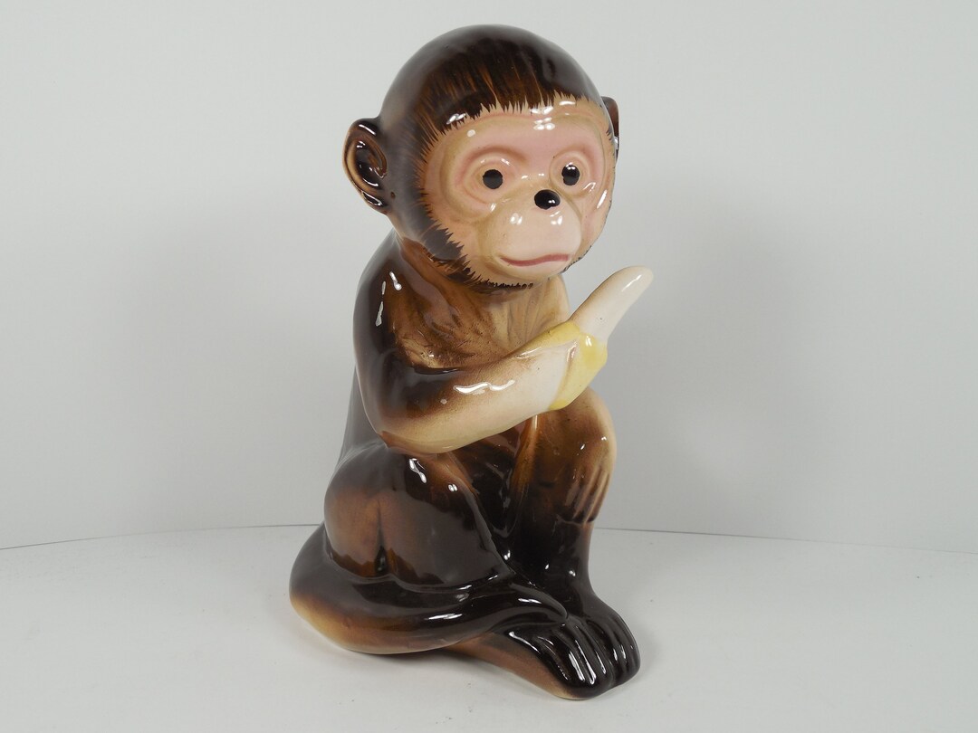Monkey Sitting With Banana Figurine Chimp Chimpanzee Ape Simian Primate ...