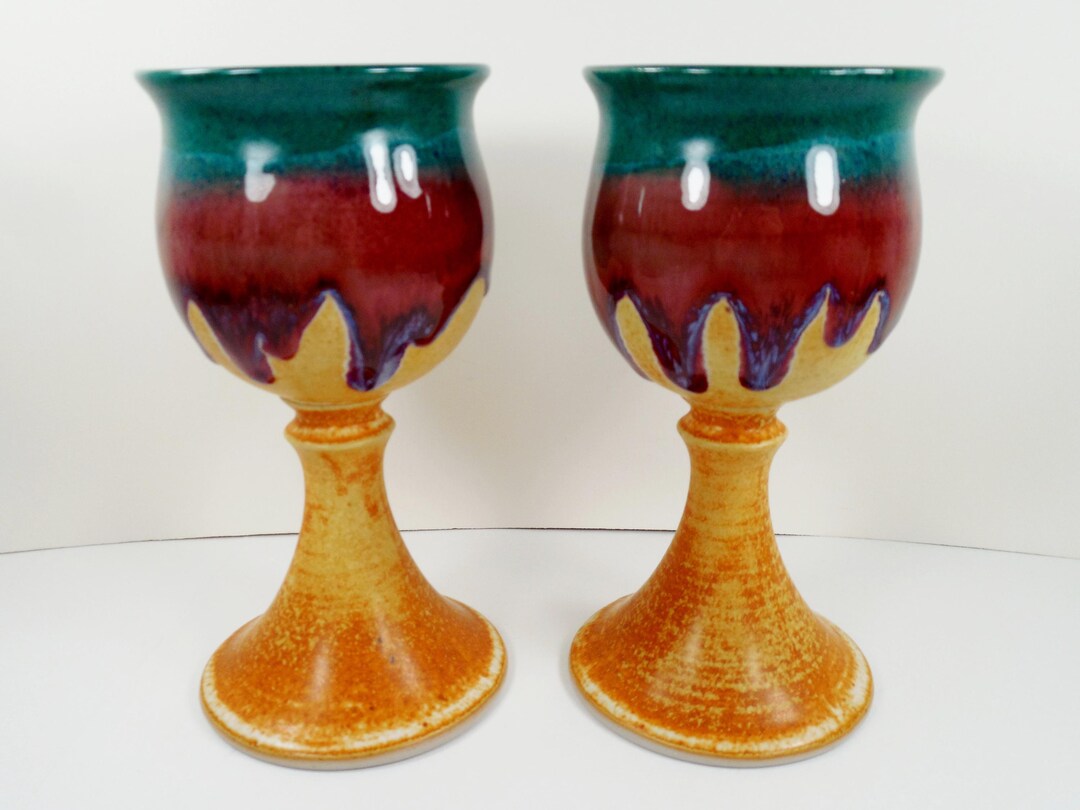 Walt Glass Pottery Texas Sunset Goblet Texas Sunset Pair Southwestern ...