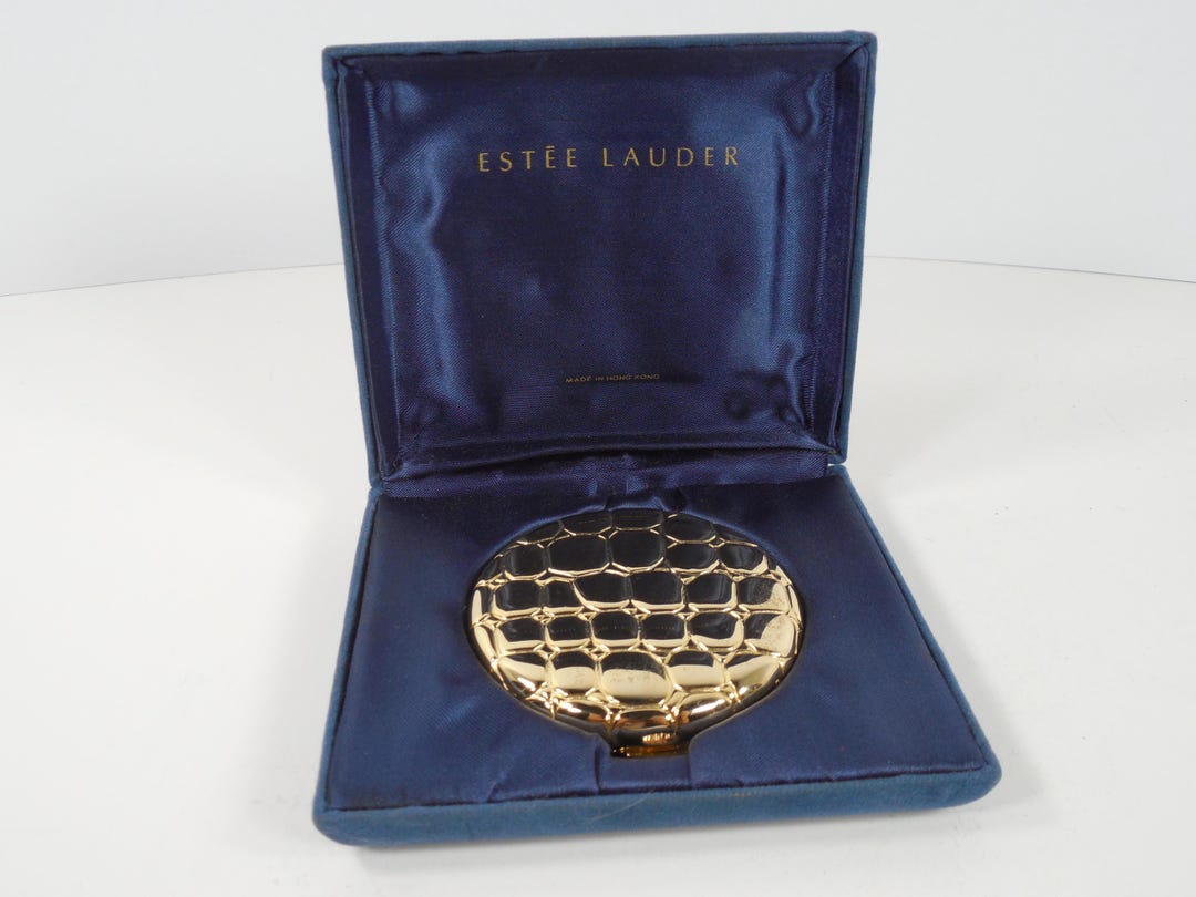 Estee Lauder Gold Embossed Alligator Gator Croc Mirror Powder Compact ...