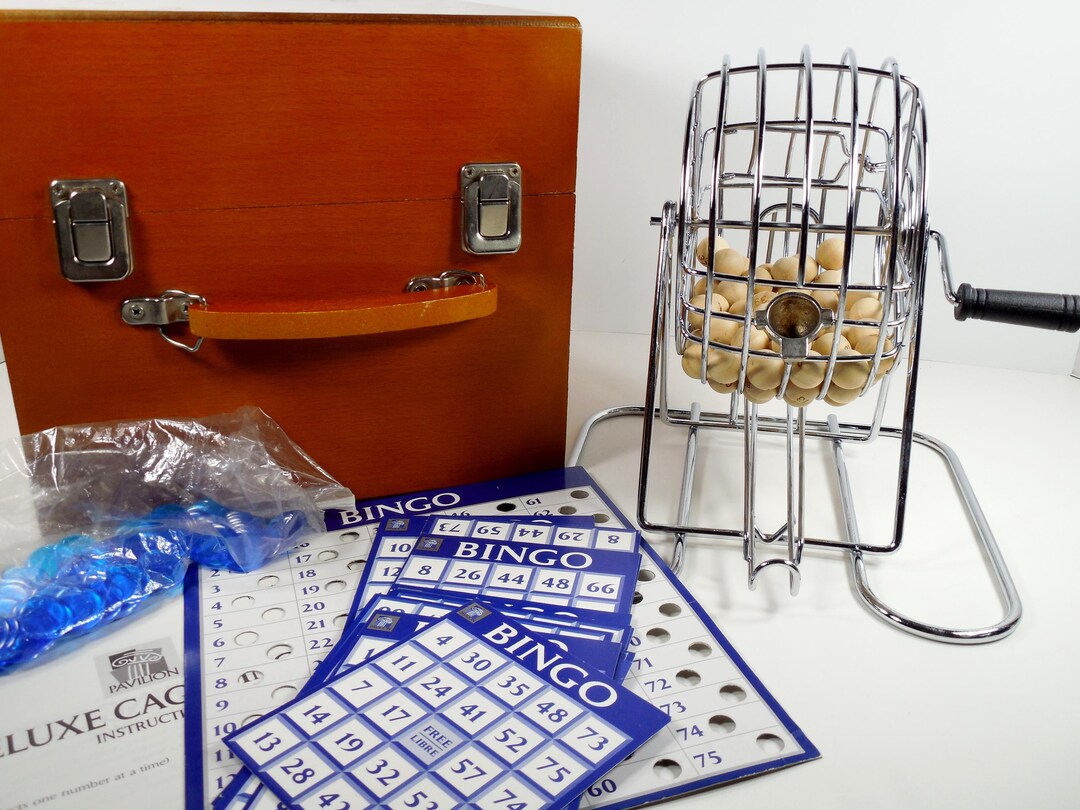 Deluxe Cage Bingo Wood Wooden Storage Case Pavilion Metal Bingo Cage ...