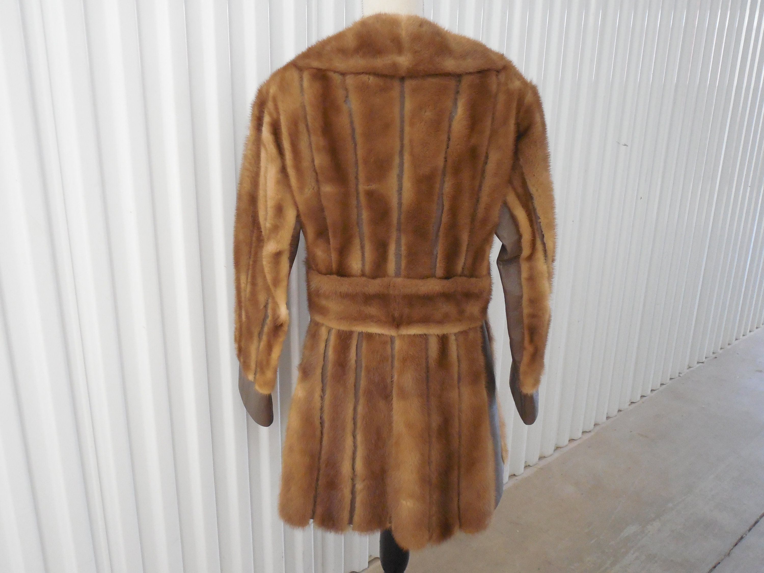 1960's Brown Mink Fur Brown Leather Inserts Coat Jacket Cape Labelle ...