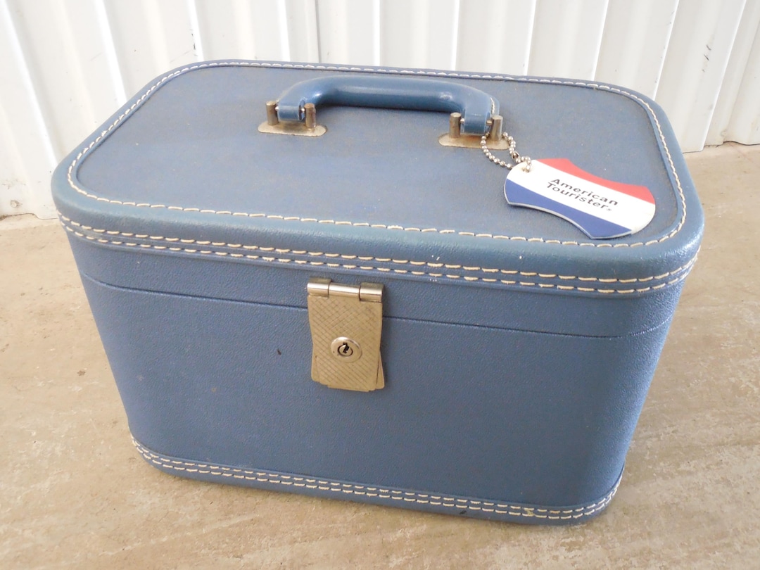 Mid Century 50s 60s American Tourister Blue Train Case Overnight Carry ...