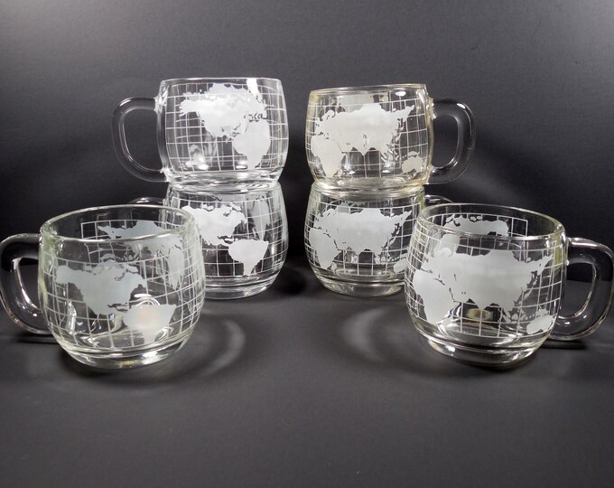 Nestle Nescafe Globe World Map Etched Glass Coffee Mug Teacup 1970s Set ...