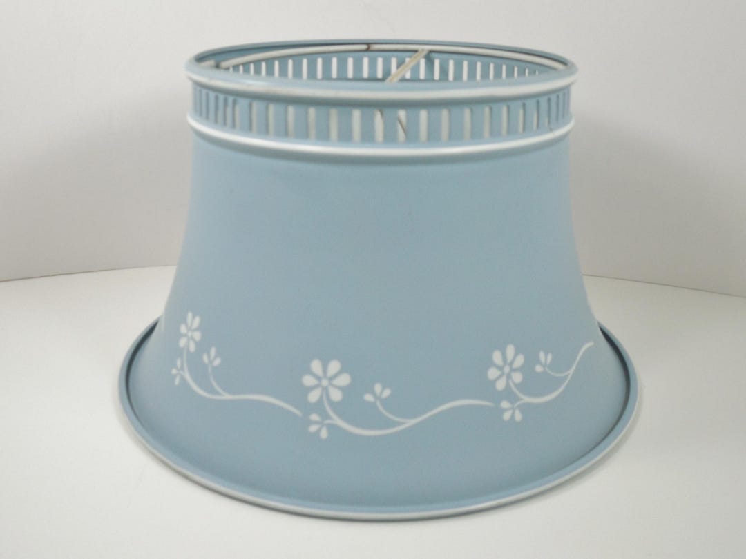Mid Century Federal Tole Toleware Metal Lamp Shade Blue Enamel White ...
