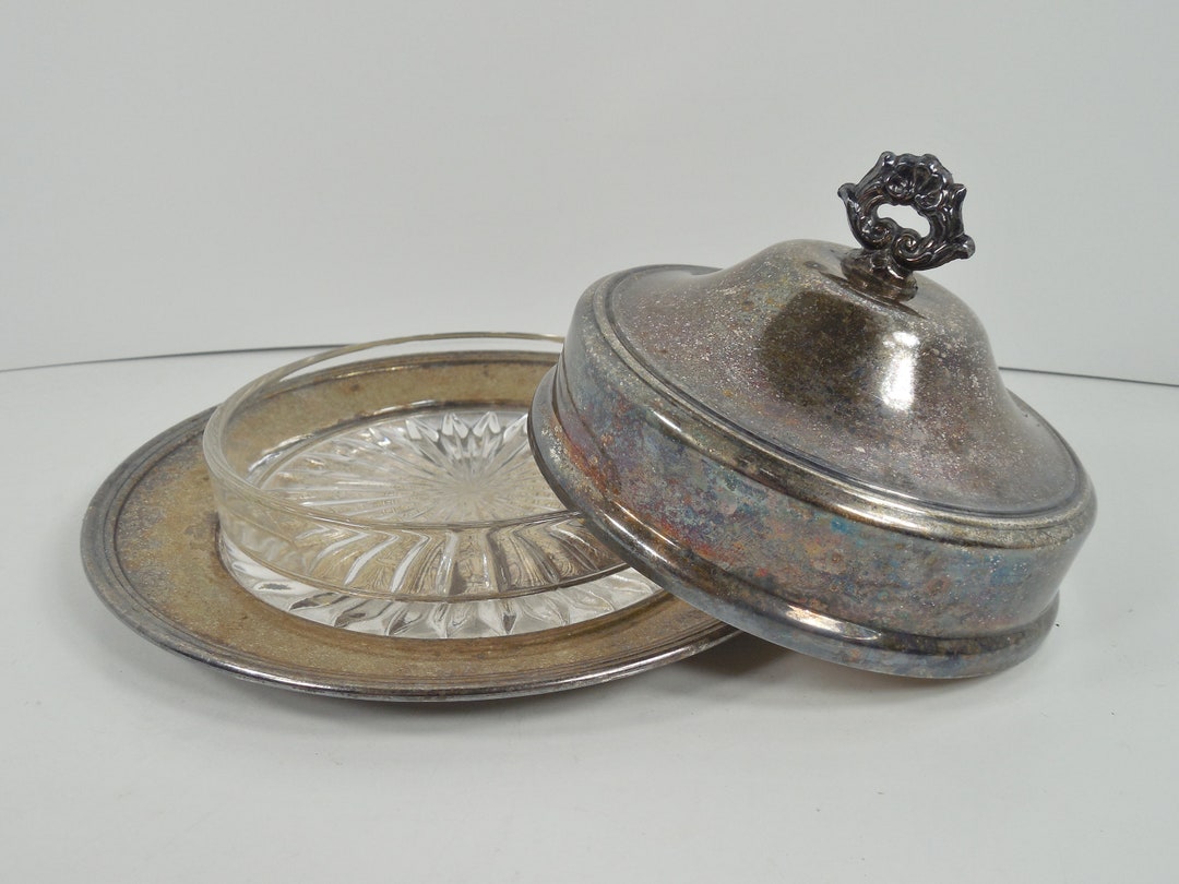 Art Nouveau Victorian Design Silver Plate Metal Glass Dish Covered ...