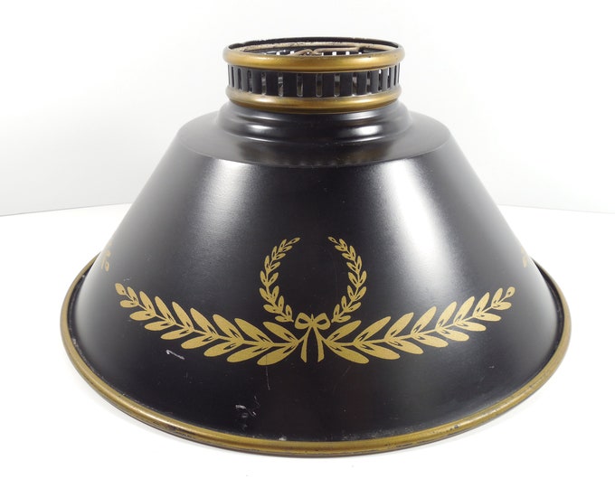 Mid Century Federal Tole Toleware Metal Lamp Shade Black Enamel Gold ...