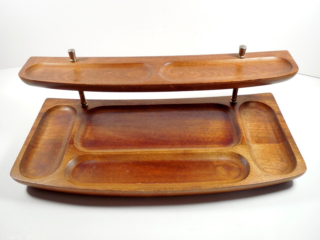 Mid Century Modern MCM Walnut Wood Wooden Two Tier Valet Men's Dresser ...