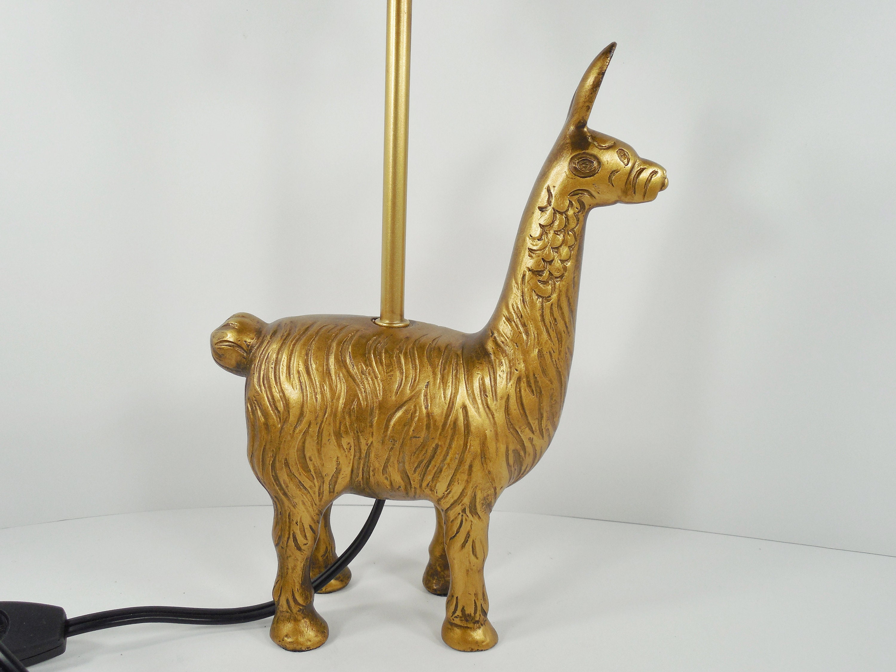 Llama Figurine Accent Table Lamp Gold Tone Metal Embossed Engraved ...