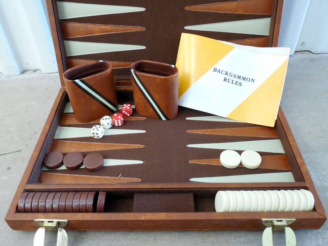 Portable Travel Backgammon British Tan Brown & off White Trim Faux ...