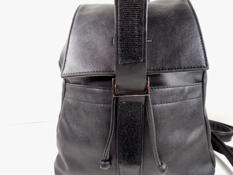 BUM Equipment USA 90's Y2K Black Leather Backpack Handbag Purse Velcro ...
