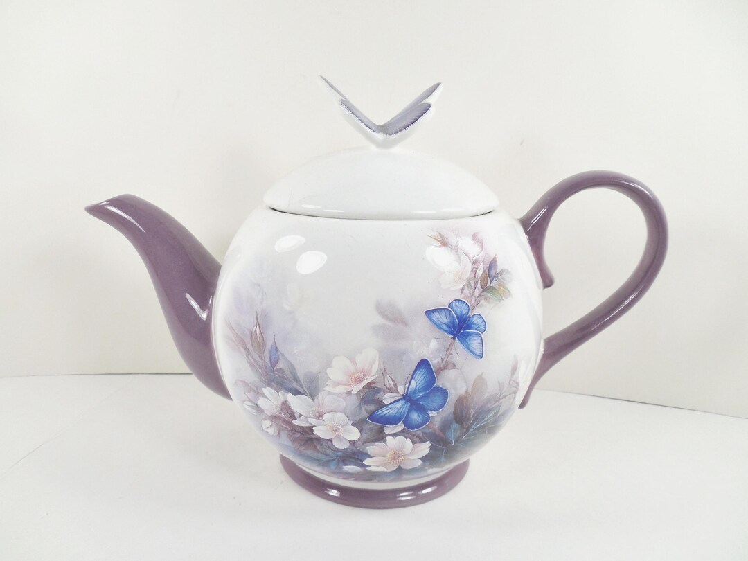 Lena Liu Blossoms and Butterflies Teapot Tea Kettle Teleflora 1990's ...