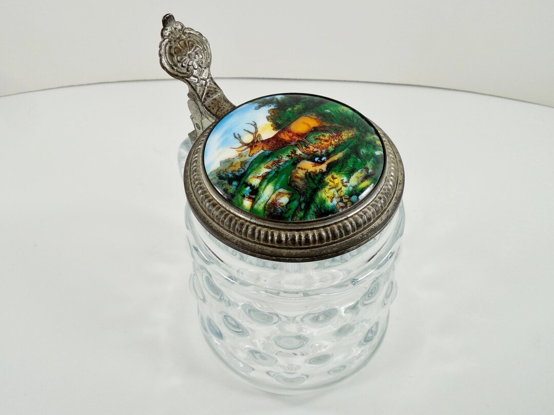 Original BMF Bierseidel Germany German Hobnail Glass Pewter Lidded ...