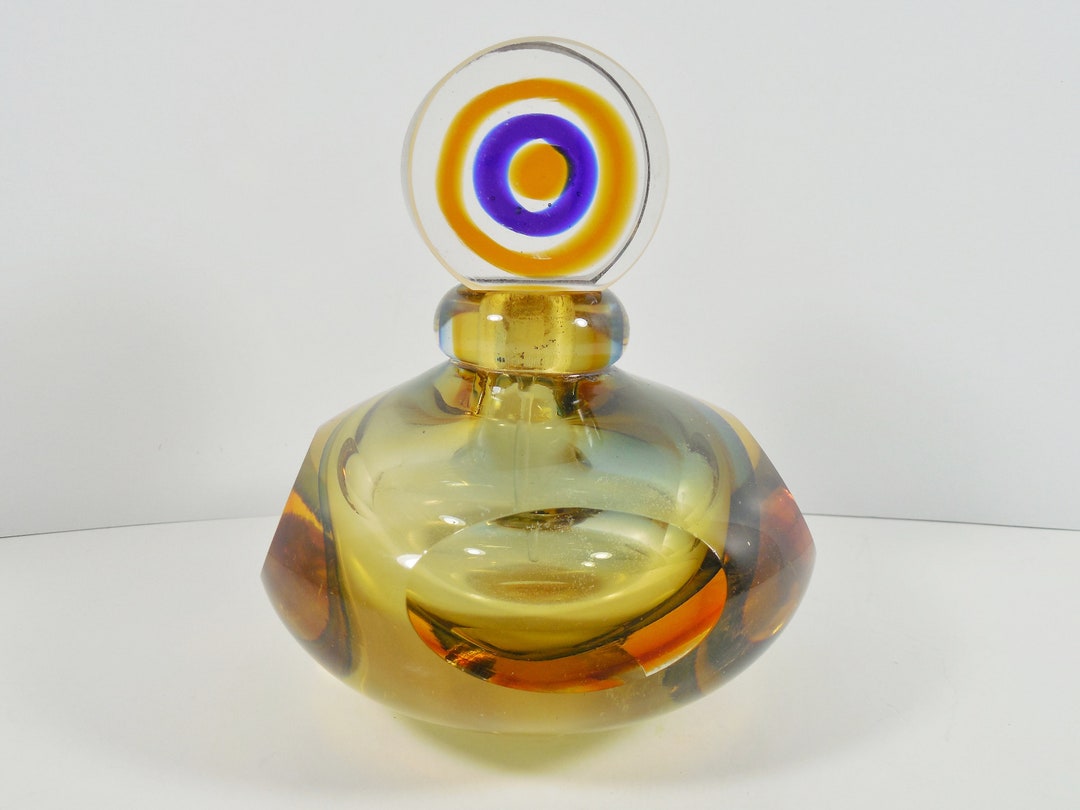 Golden Amber and Blue Art Glass Perfume Bottle Fifth Avenue Crystal ...
