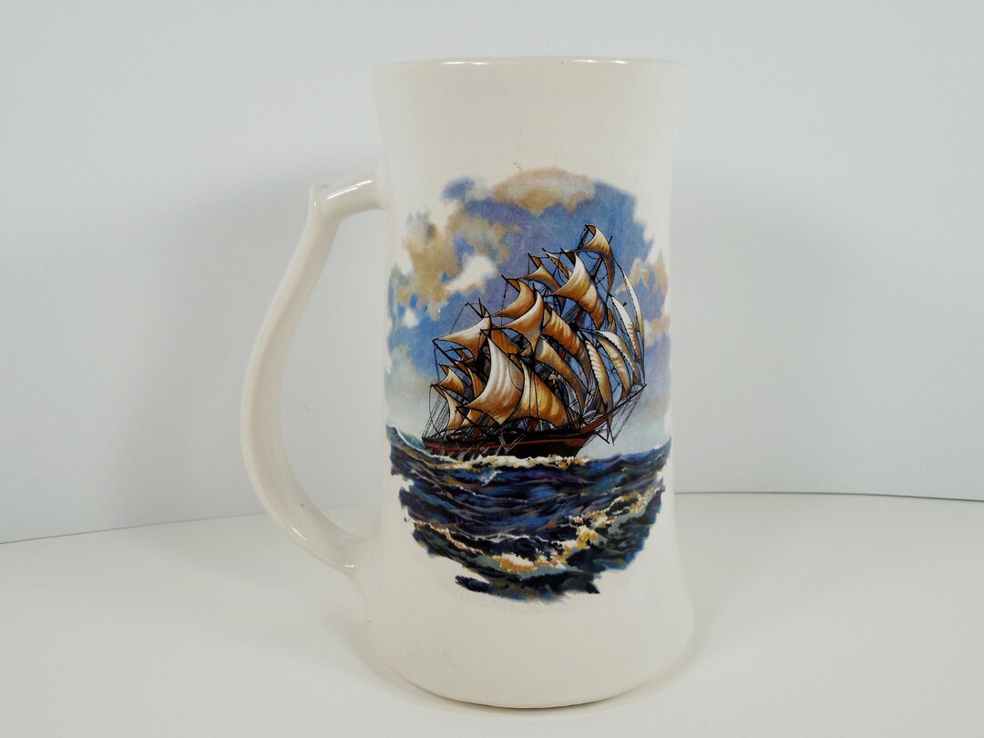 Mccoy Pottery USA Signed No 6020 Sailing Boat Ship Mug Stein Cup Ocean ...