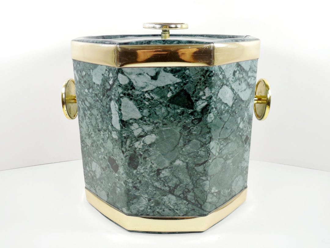 Mid Century Modern MCM Faux Green Marble Design Ice Bucket Preferred ...