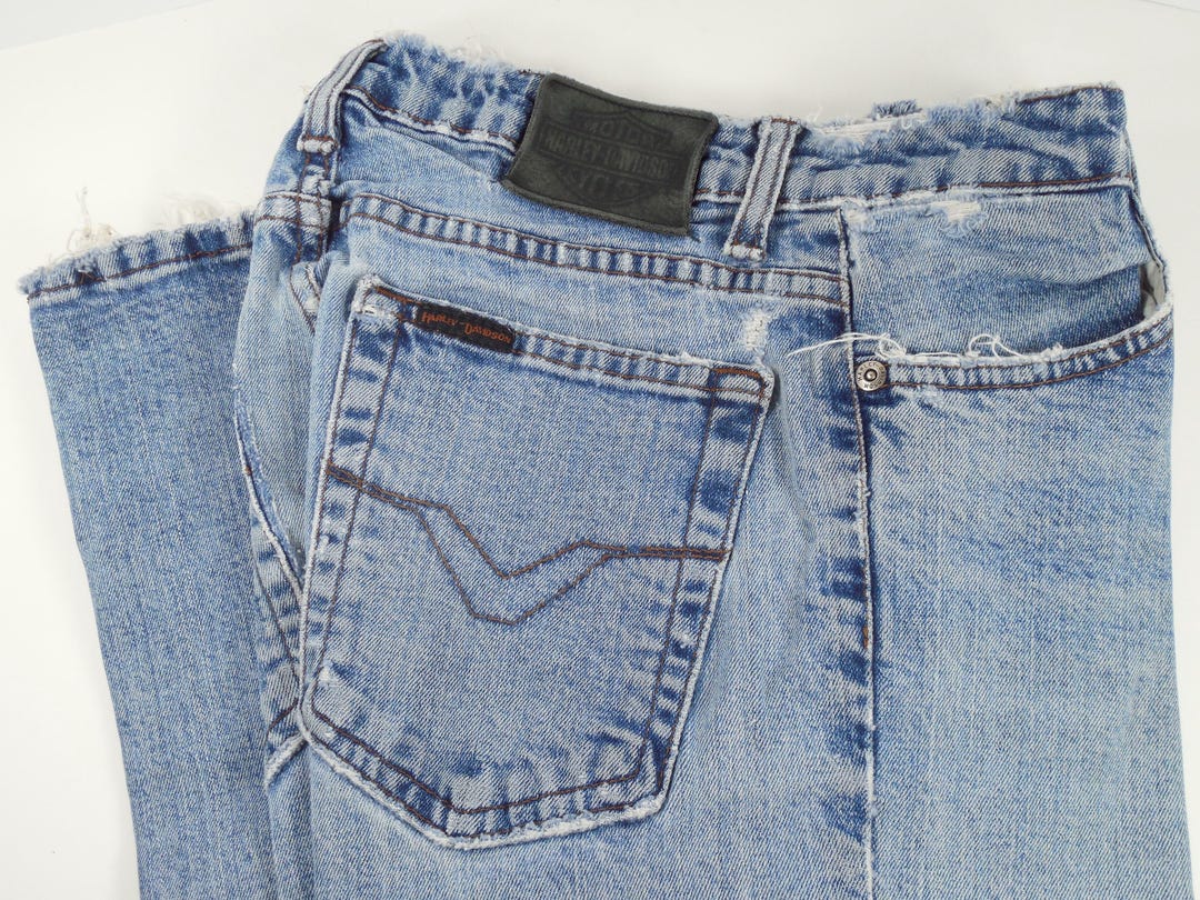 Harley Davidson Motorcycle Biker Denim Bootcut Pants Size 4 Distressed ...