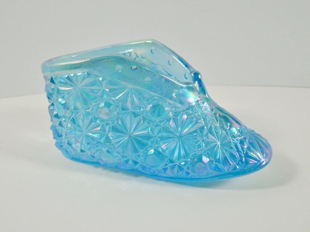 Fenton Iridescent Blue Daisy and Button Glass Baby Boot Baby Bootie ...