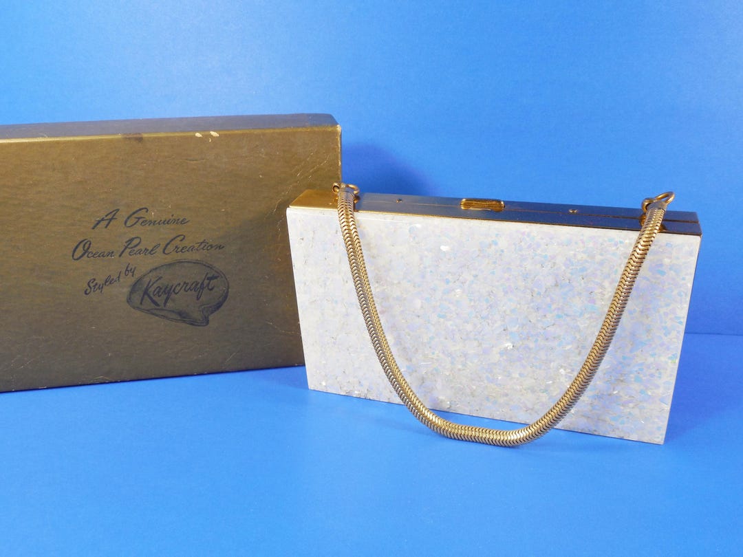 Kaycraft Ocean Pearl Mother of Pearl MOP and Gold Metal Minaudiere ...