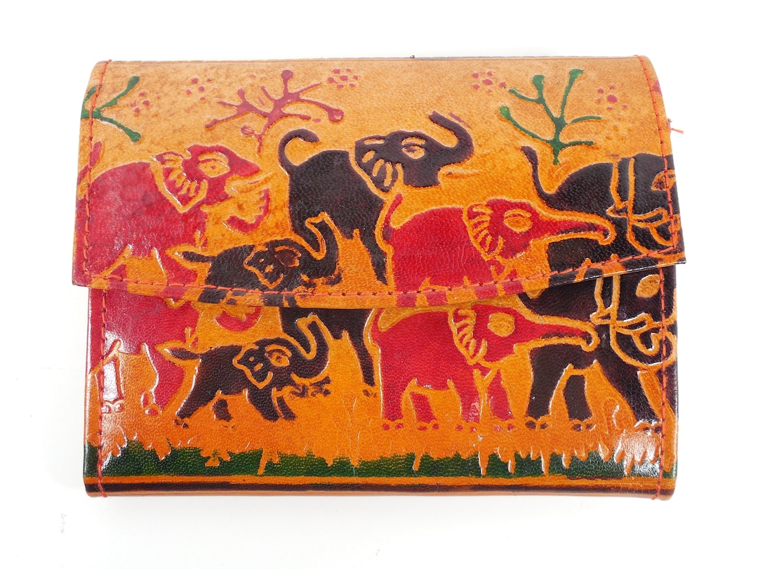 Tooled Leather Elephant Bi Fold Wallet Hand Tooled Embossed Elephants ...