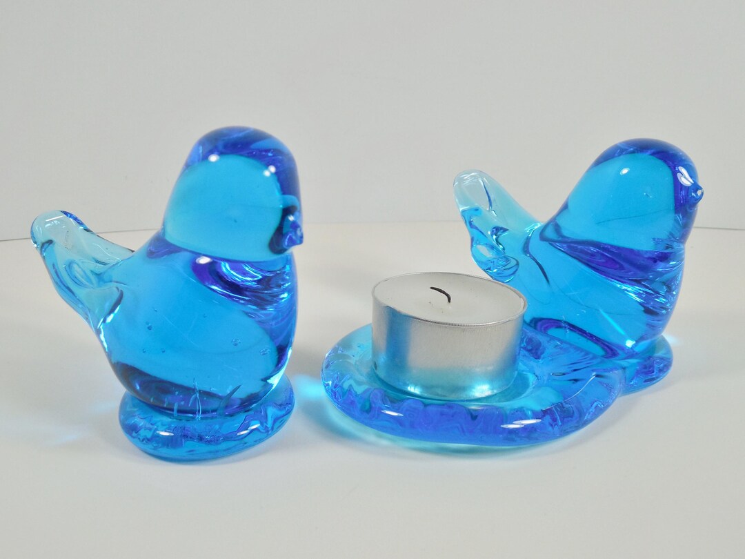 Sunny Day Bluebird Ron Ray 1990 Leo Ward 1991 Hand Blown Art Glass Pair ...