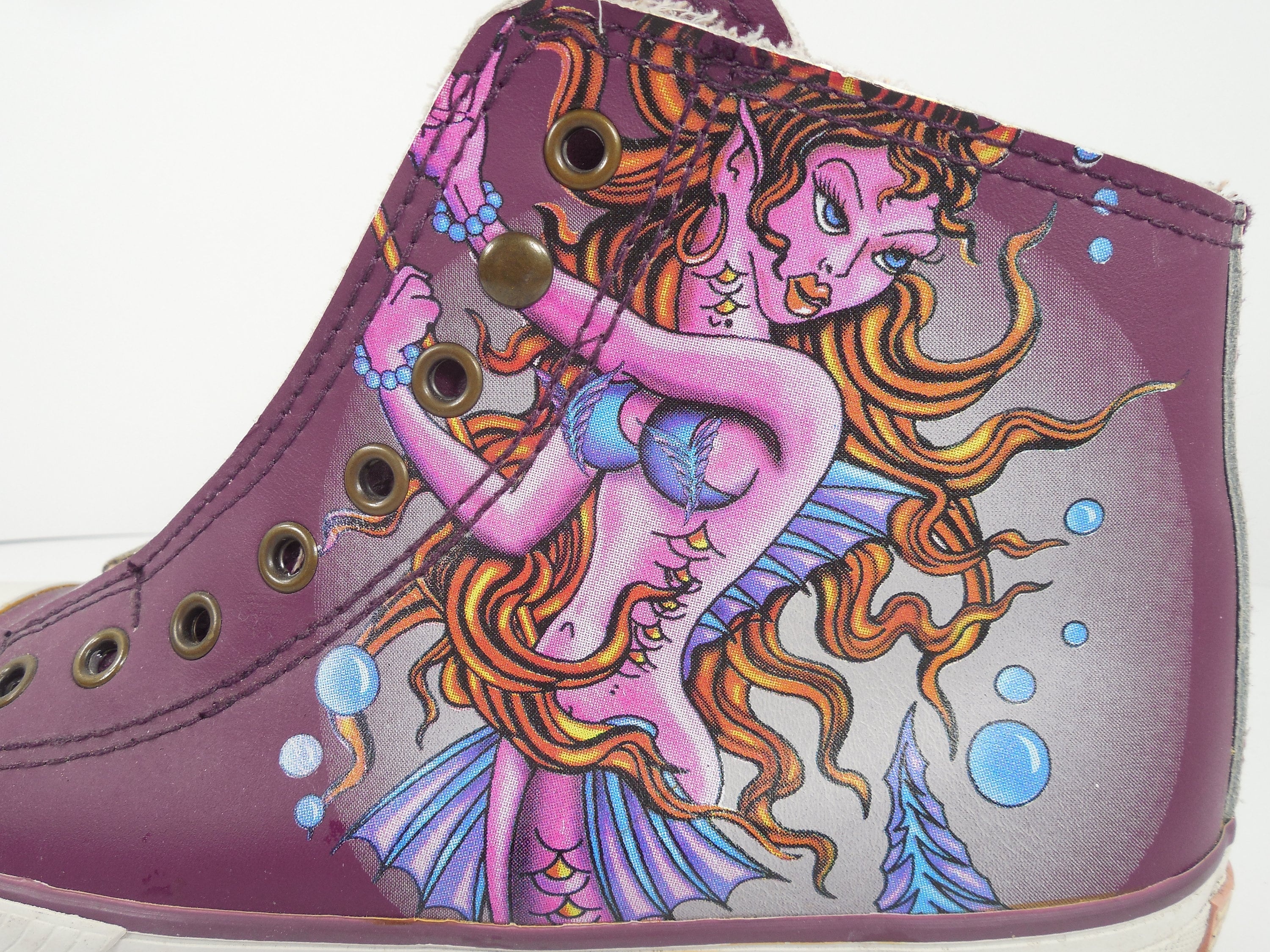 Ed Hardy Highrise Mermaid Sneakers Size 7 Purple High Tops Ankle Boots ...