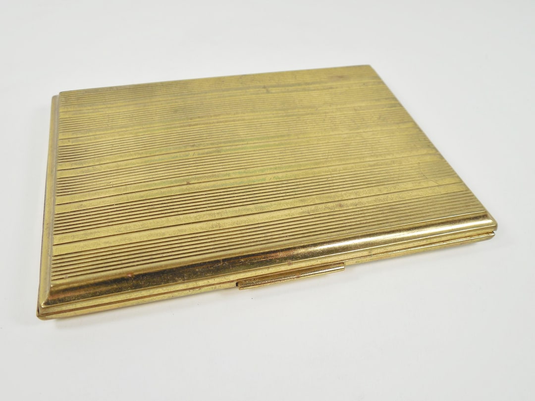 Art Deco Gold Tone Metal Ribbed Cigarette Case Signed Evans Gold Plated ...