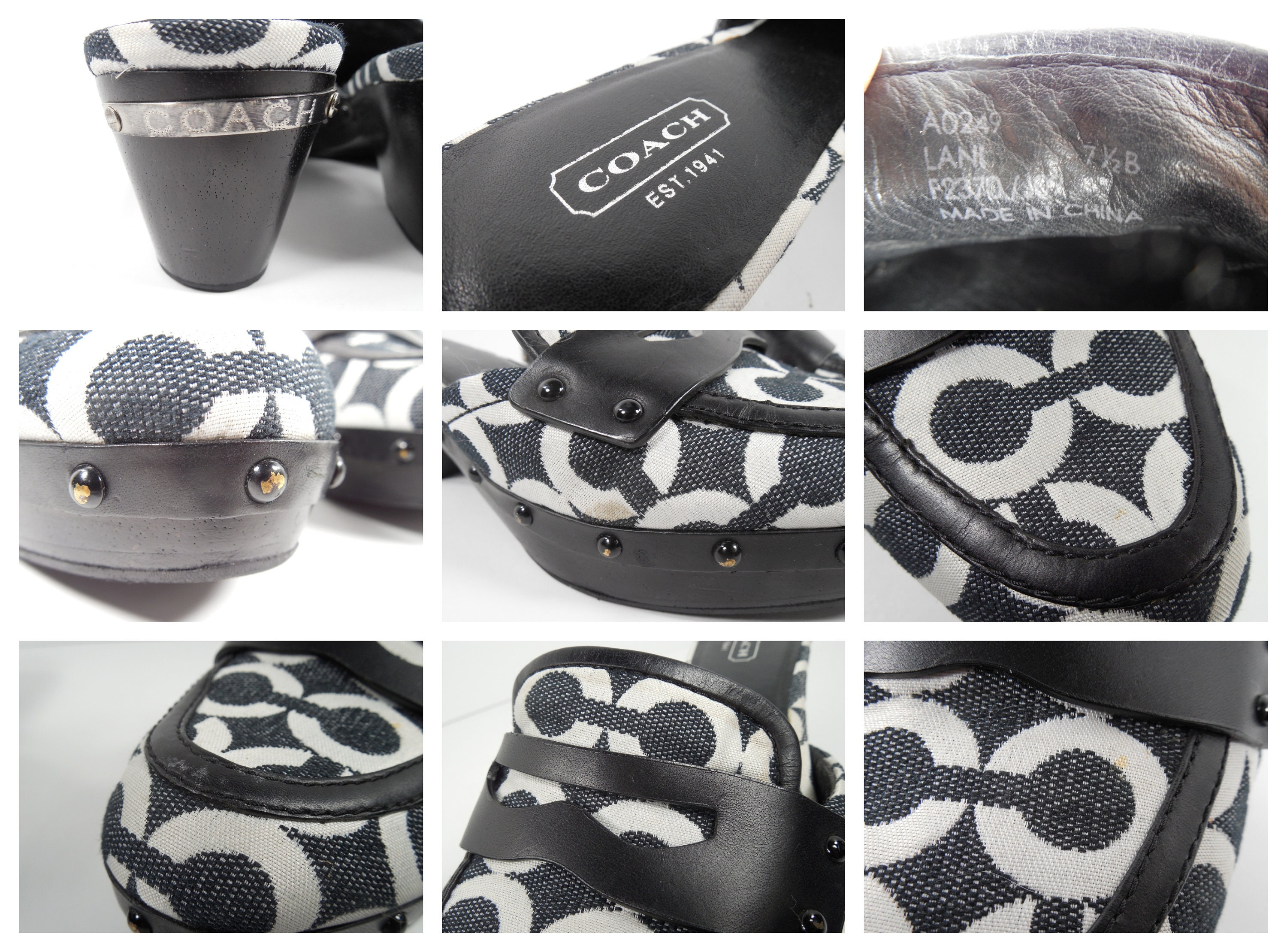 Coach Lani Black White Clogs Mules Slip on Penny Loafers Size 7 1/2 ...