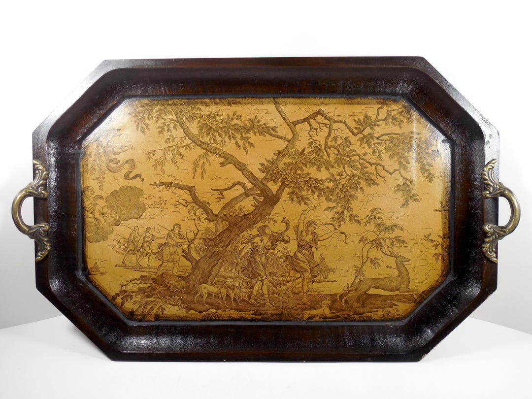 French Neoclassical Toile Tray Victorian Art Nouveau Scenic Hunting ...