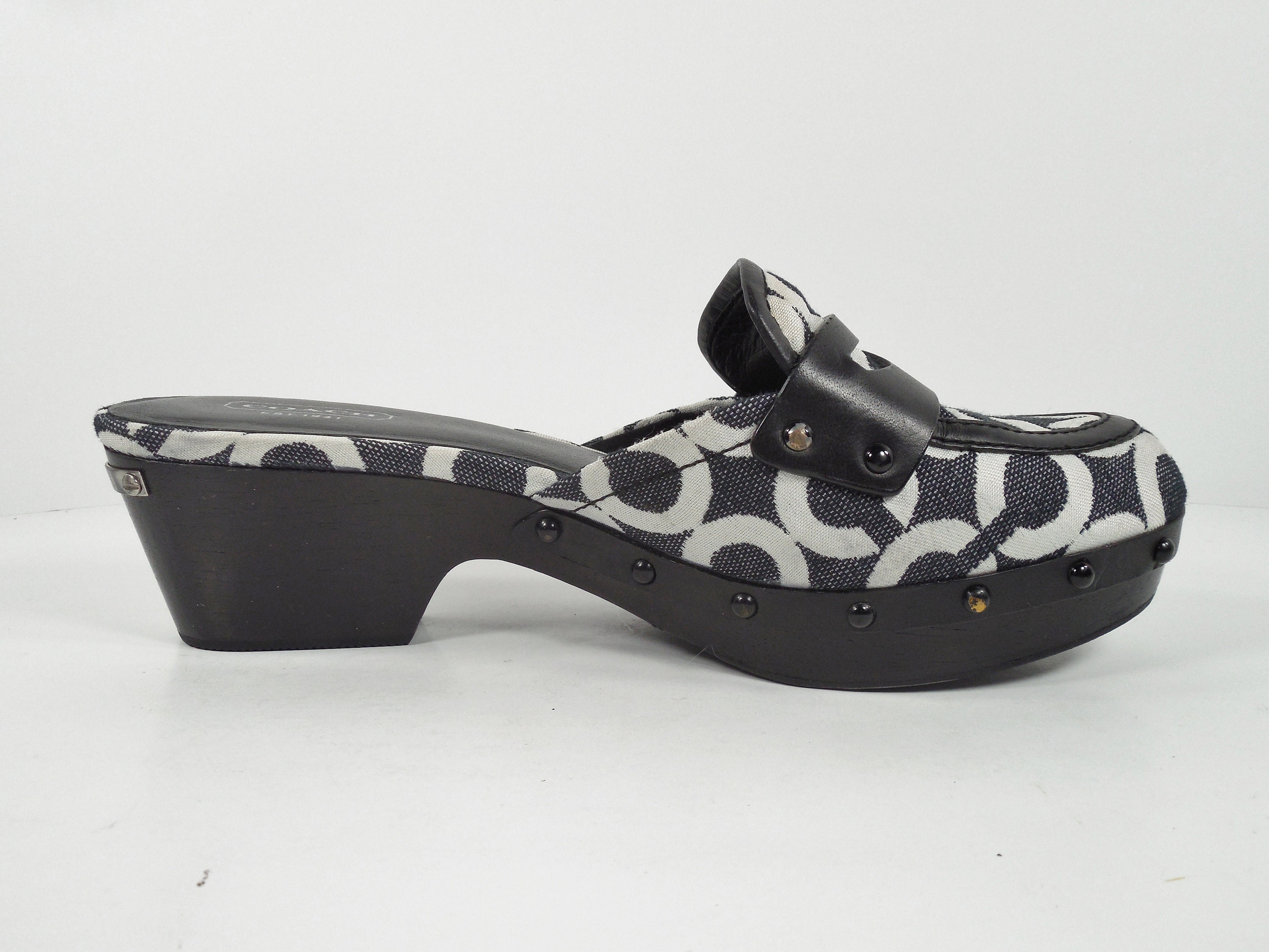 Coach Lani Black White Clogs Mules Slip on Penny Loafers Size 7 1/2 ...