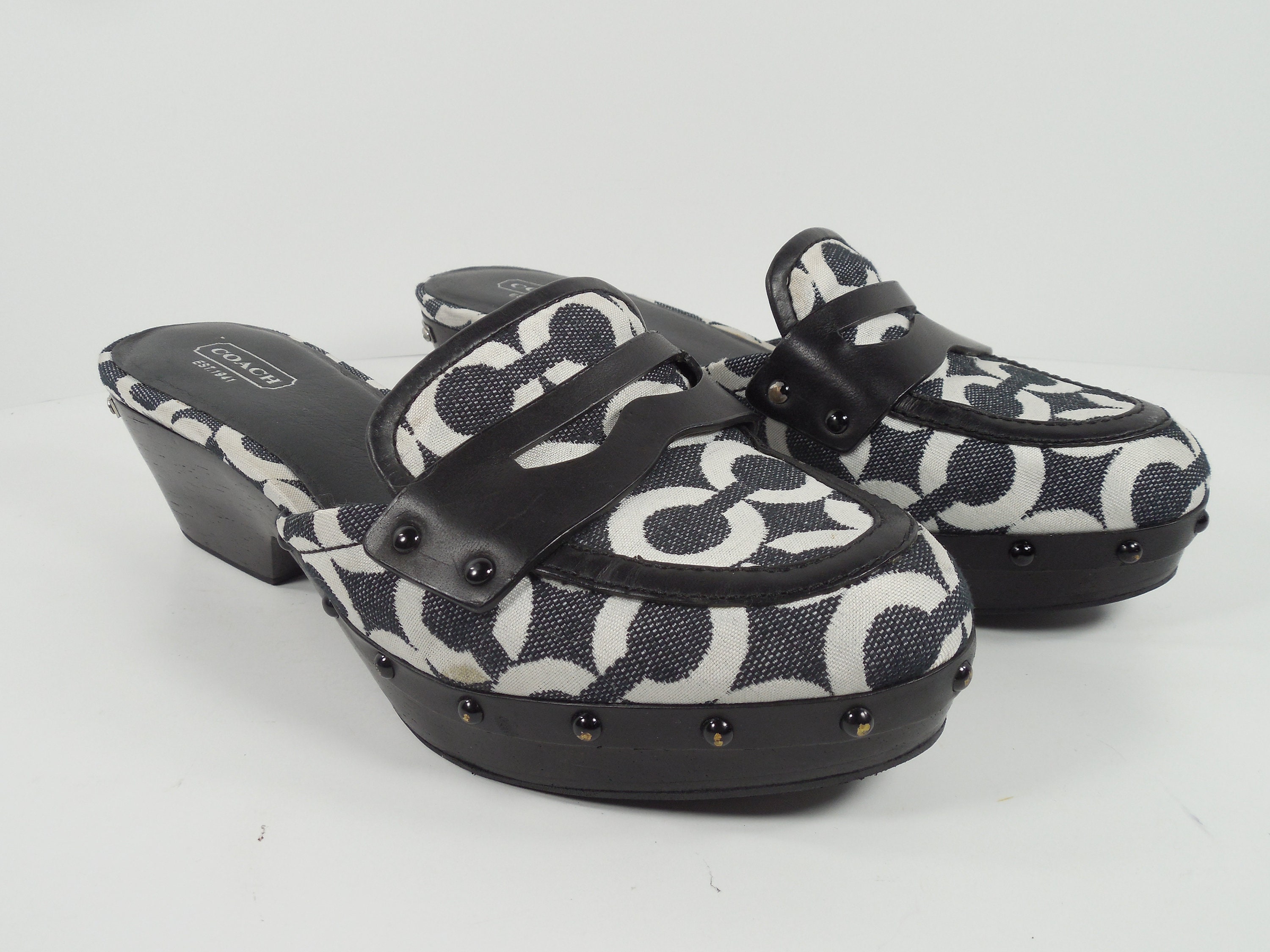 Coach Lani Black White Clogs Mules Slip on Penny Loafers Size 7 1/2 ...