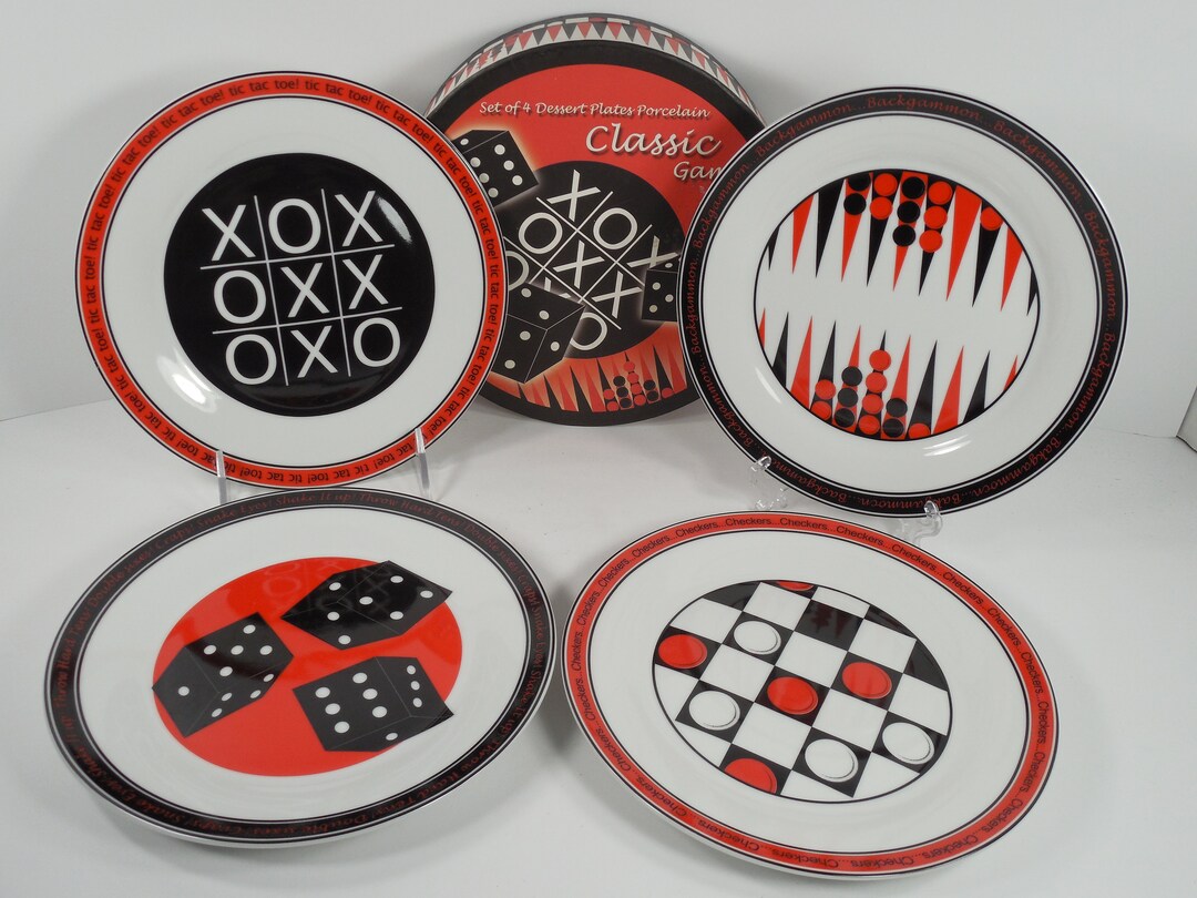 I Godinger Classic Games Porcelain Dessert Snack Plates Set of Four 4 ...