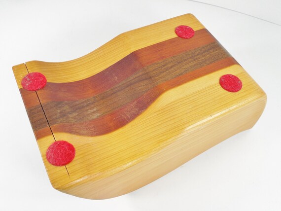 Wood Wooden Wave Curved Design Jewelry Box Hidden Dra… - Gem