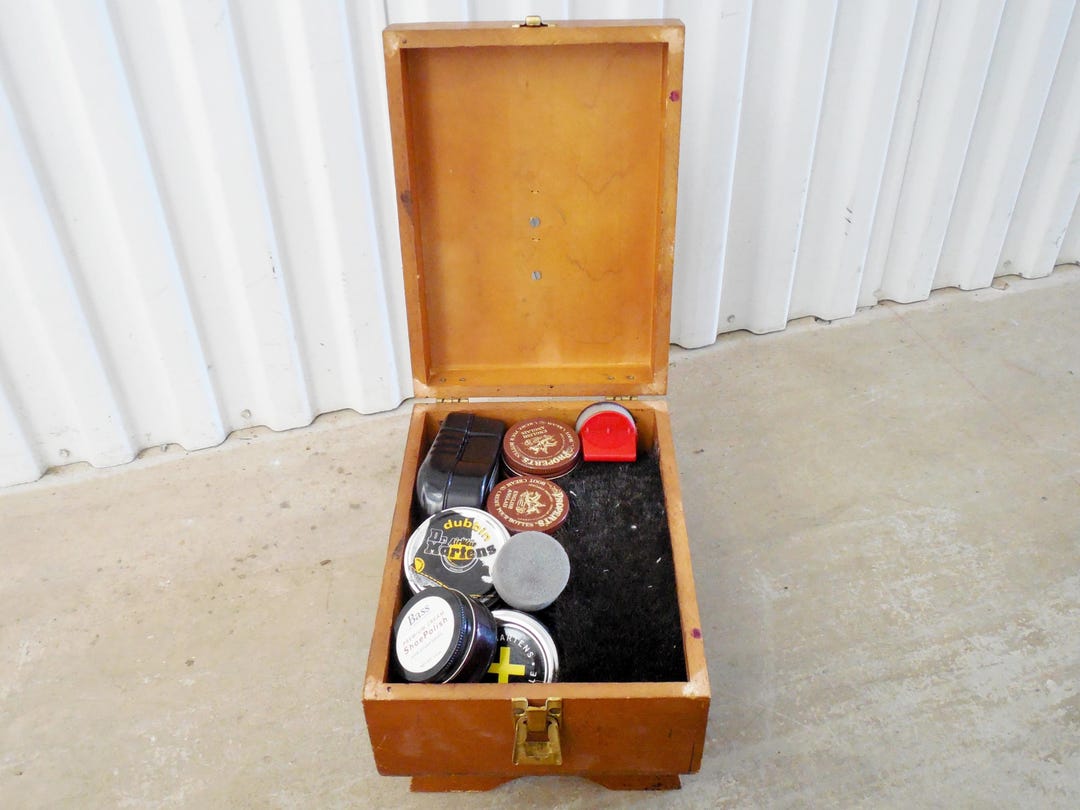 Wood Wooden Shoe Shine Valet Shoeshine Box Cobbler Shoe Groomer Kit ...