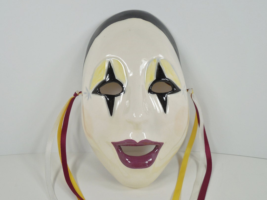 Ceramic Clay Art Wall Art Harlequin Mime Face Mask Wall Hanging White ...