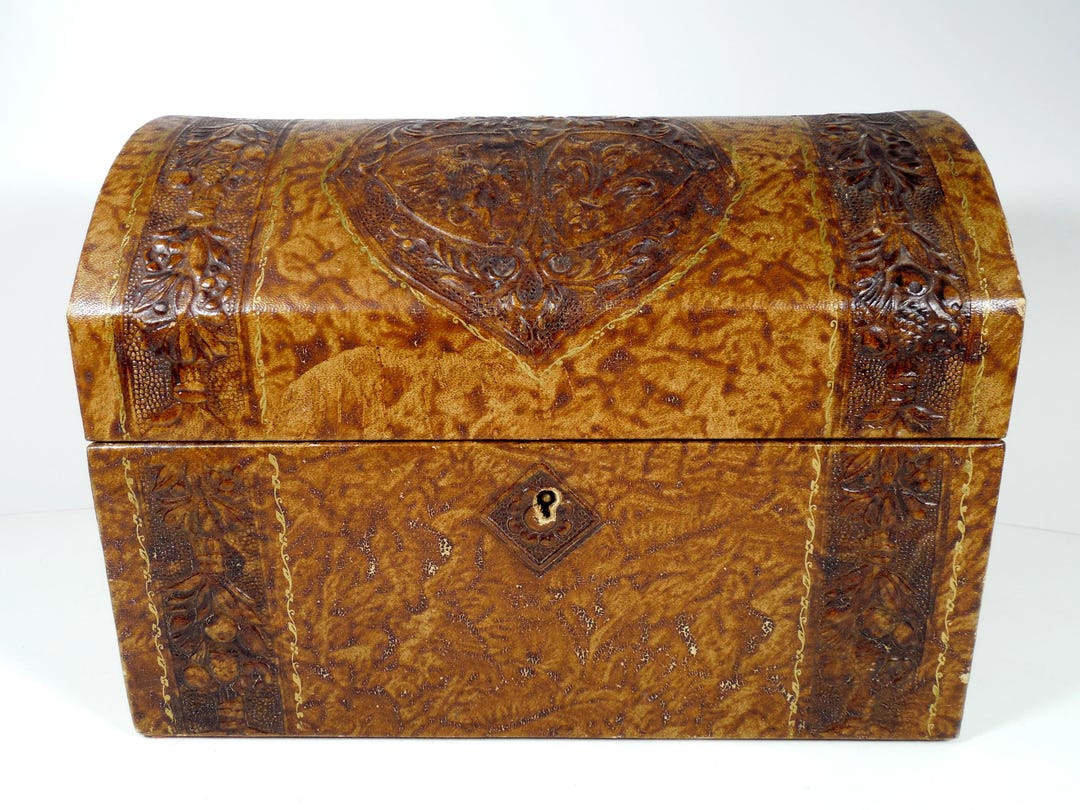 Italian Florentine Leather Treasure Chest Gentlemen's Jewelry Box ...