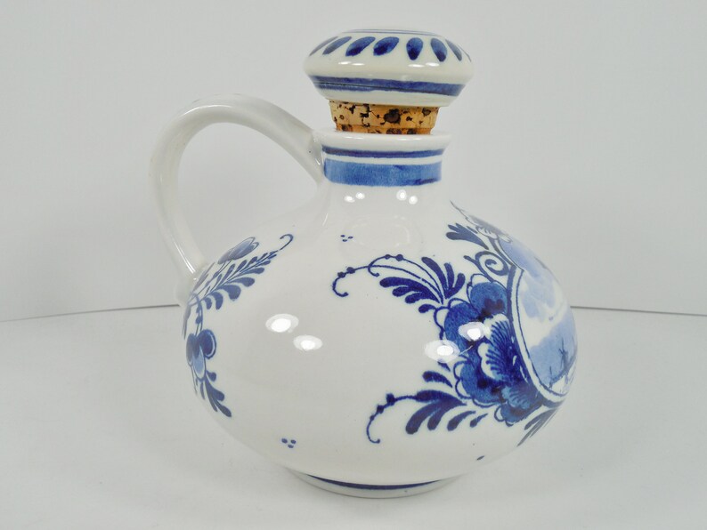 Bols Zenith Holland Blue Delft Decanter Cruet Cork Lid Jug Carafe White ...