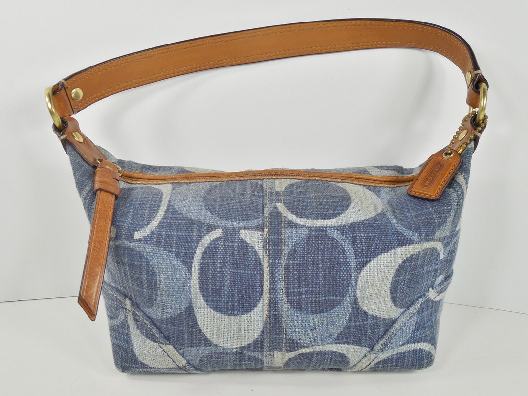 Coach Baguette Pochette Blue Denim Coach Signature Textured Canvas ...