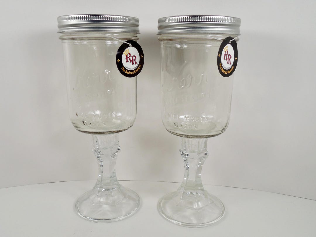 Kerr Refined Redneck Wide Mouth Mason Jar Pedestal Glasses Set of 2 Two ...